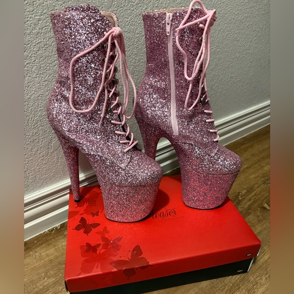 Pleaser | Shoes | Pleaser Pink Glitter Platform Boots | Poshmark